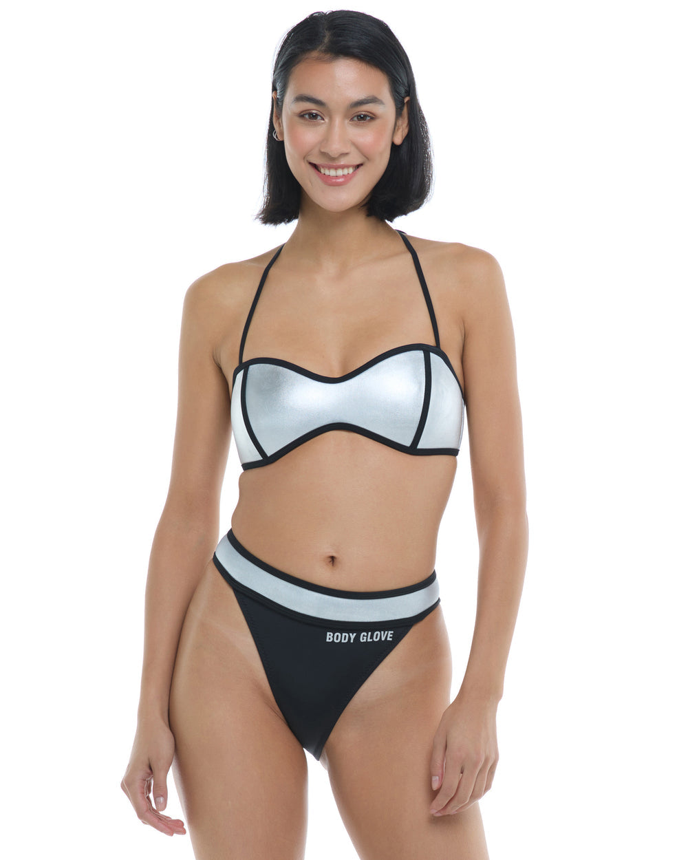 Body Glove The '91 Tainted Love Swim Top - Silver Strapless Bandeau Bikini Top – Sand Surf Co.